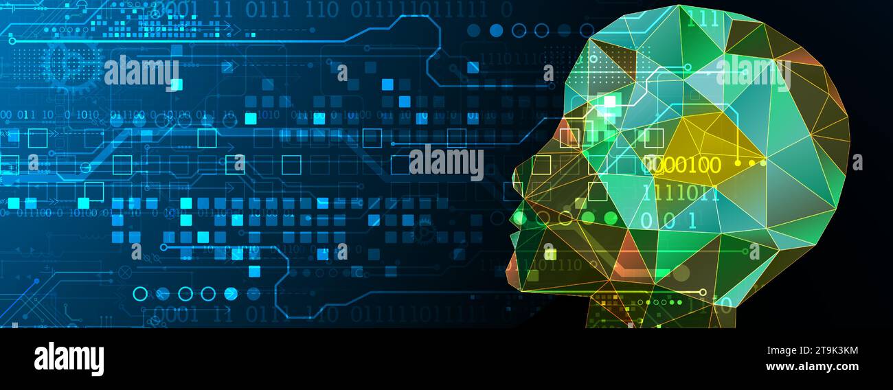 AI, Artificial intelligence. Robotics concept. Human face made from ...