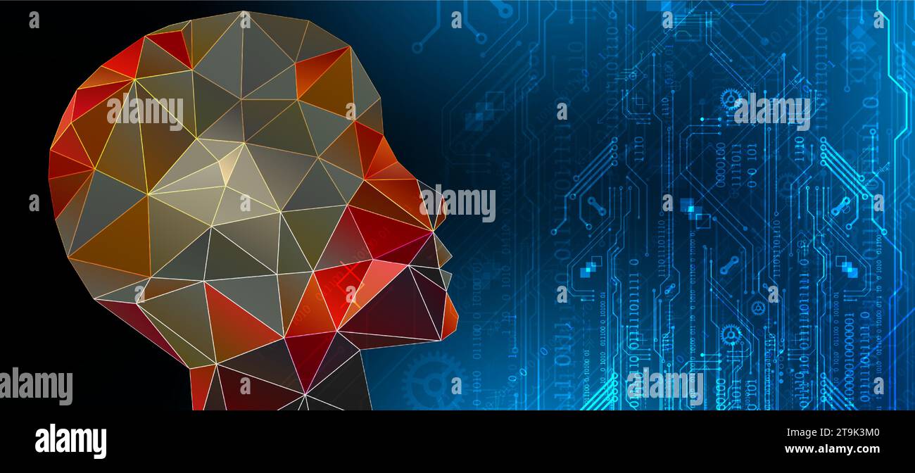 AI, Artificial intelligence. Robotics concept. Human face made from ...