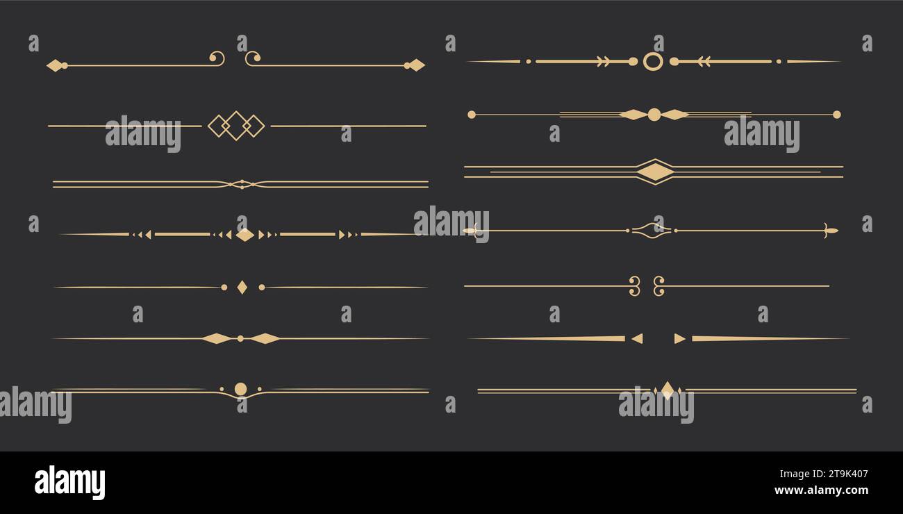Text Devider Set Gold Line Minimal Separators Elegant Doodlle Borders Decorative Elements