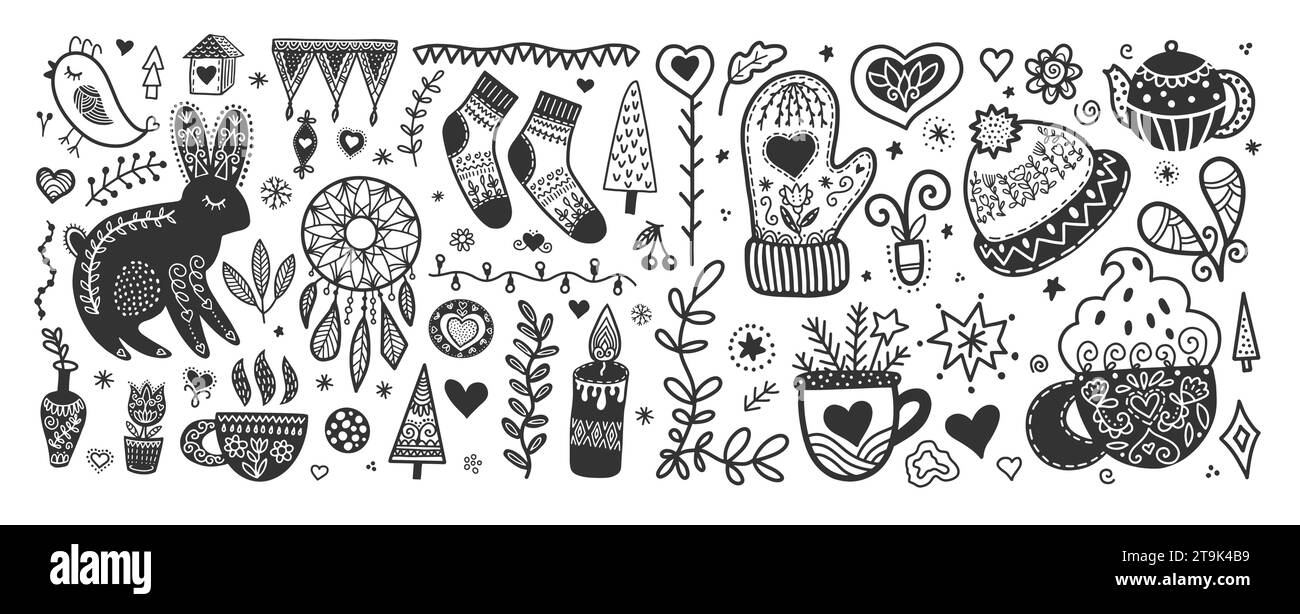 hand drawing Scandinavian doodles elements, norwegian sketch Stock ...
