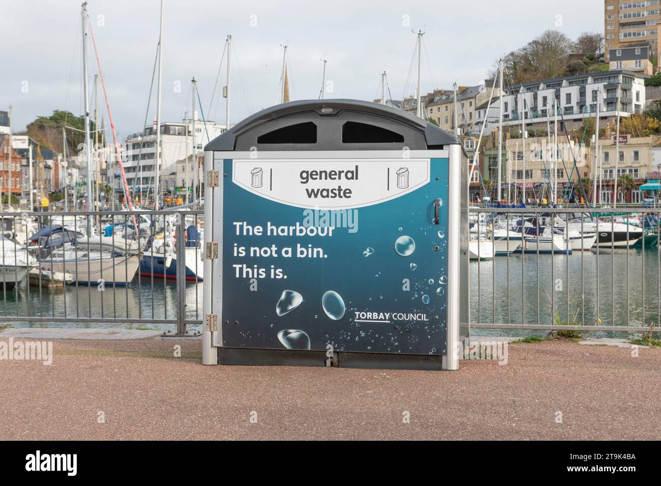 A general waste bin on Torquay harbour Stock Photo - Alamy