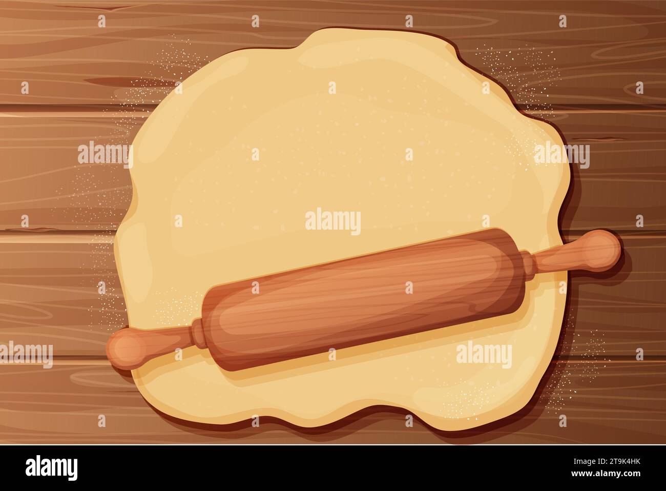 Wooden rolling pin with round dough and flour handle culinary equipment ...