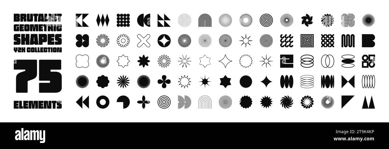 Brutalist geometric shapes, symbols. Simple primitive elements and forms. Bauhaus retro design ...