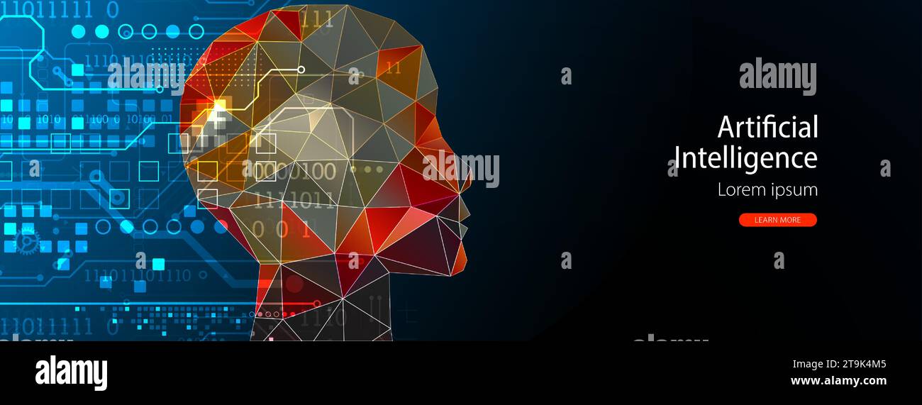 AI, Artificial intelligence. Robotics concept. Human face made from ...