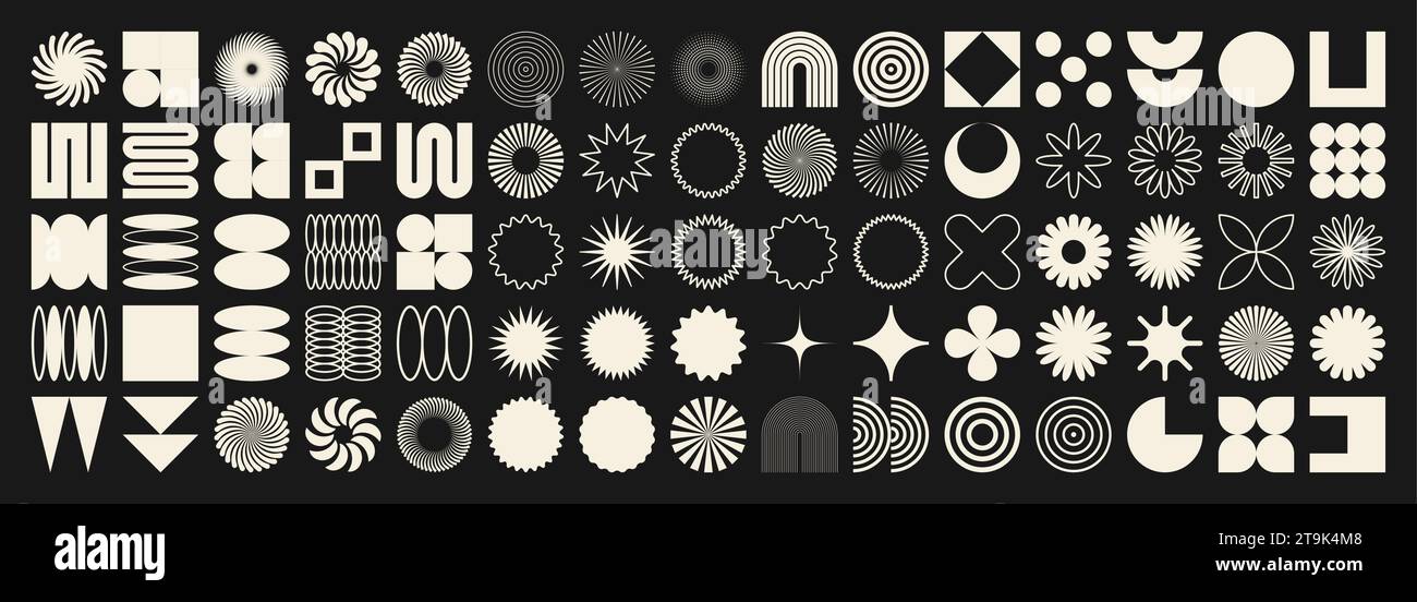 Brutalist geometric shapes, symbols. Simple primitive elements and forms. Bauhaus retro design ...