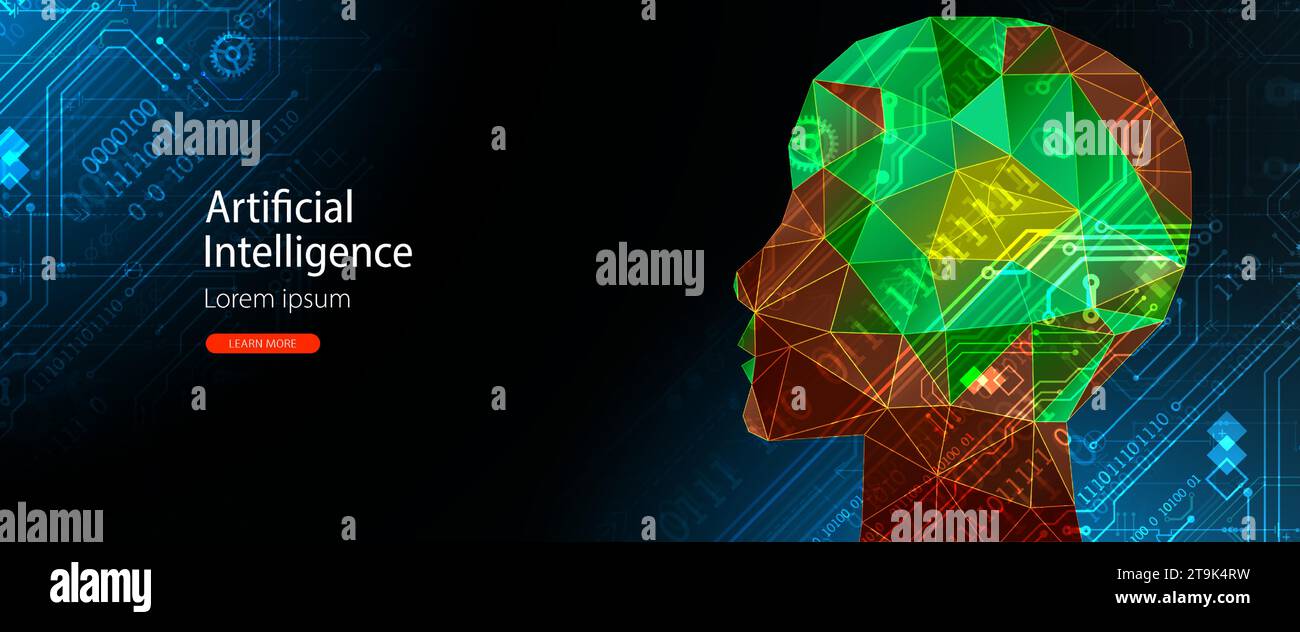 AI, Artificial intelligence. Robotics concept. Human face made from ...