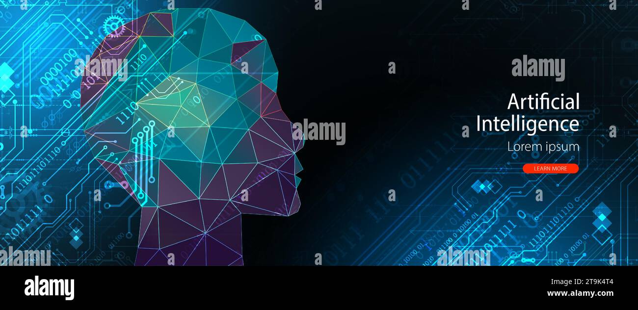 AI, Artificial intelligence. Robotics concept. Human face made from ...