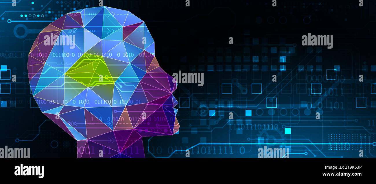 AI, Artificial intelligence. Robotics concept. Human face made from ...