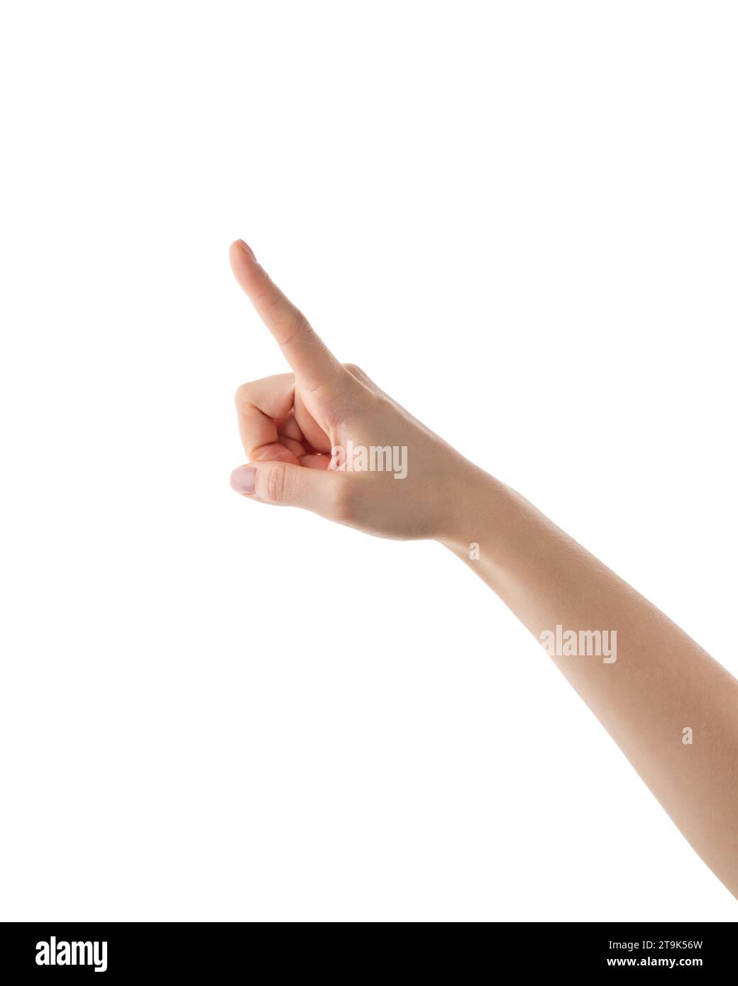 Young woman hand touch gesture for screen or something similar side ...