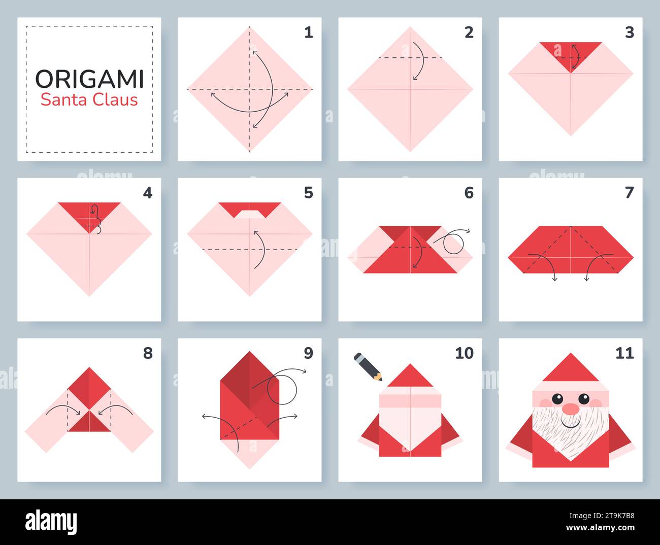 Origami tutorial for kids. Origami cute Santa Claus Stock Vector Image & Art - Alamy
