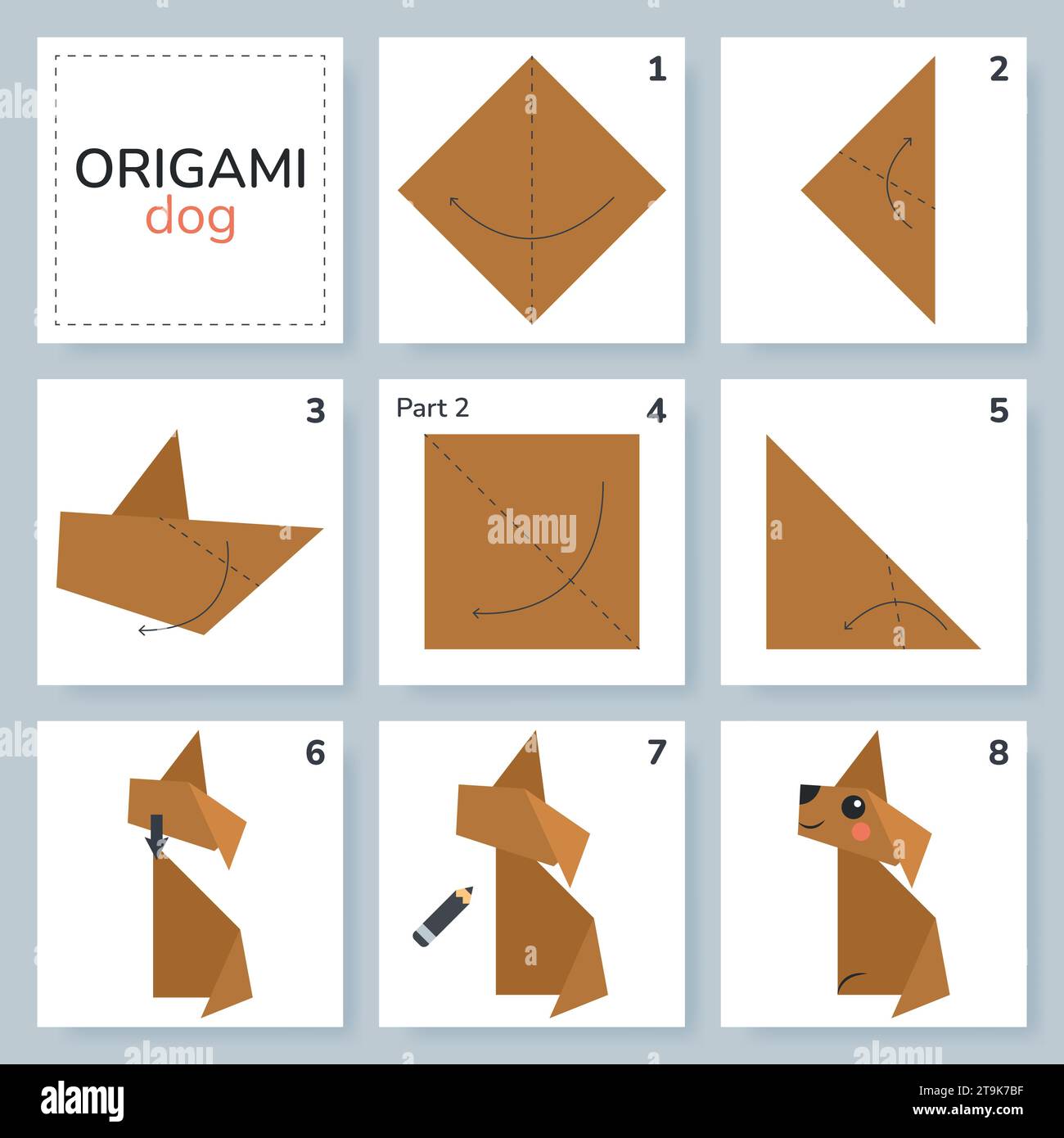 Origami tutorial for kids. Origami cute dog Stock Vector Image & Art ...