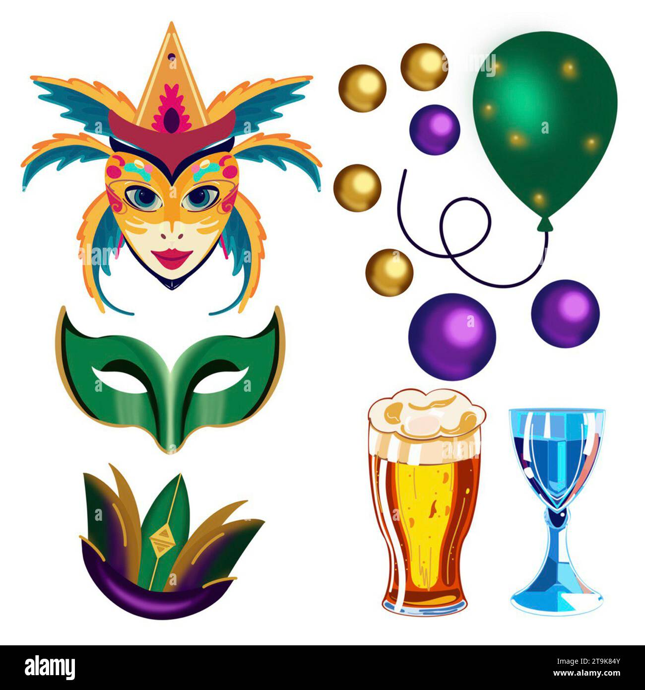 a set of illustrations of Mardi gras for a celebration on a white ...