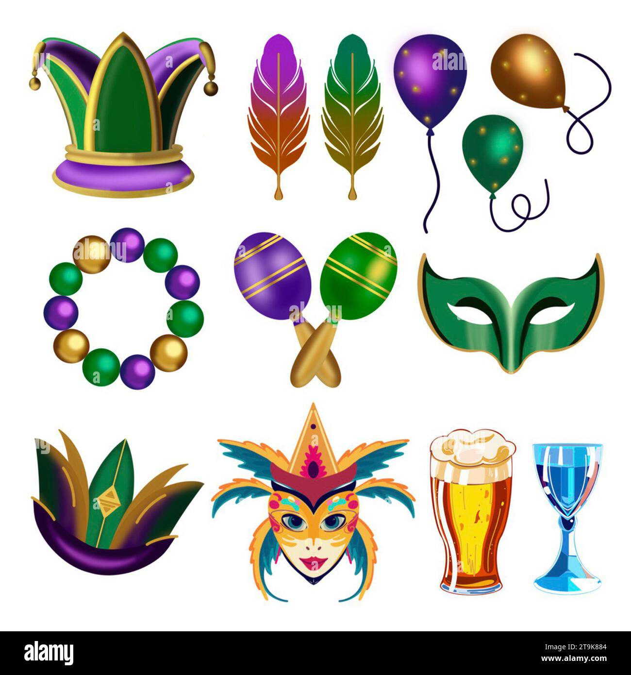 a set of illustrations of Mardi gras for a celebration on a white ...