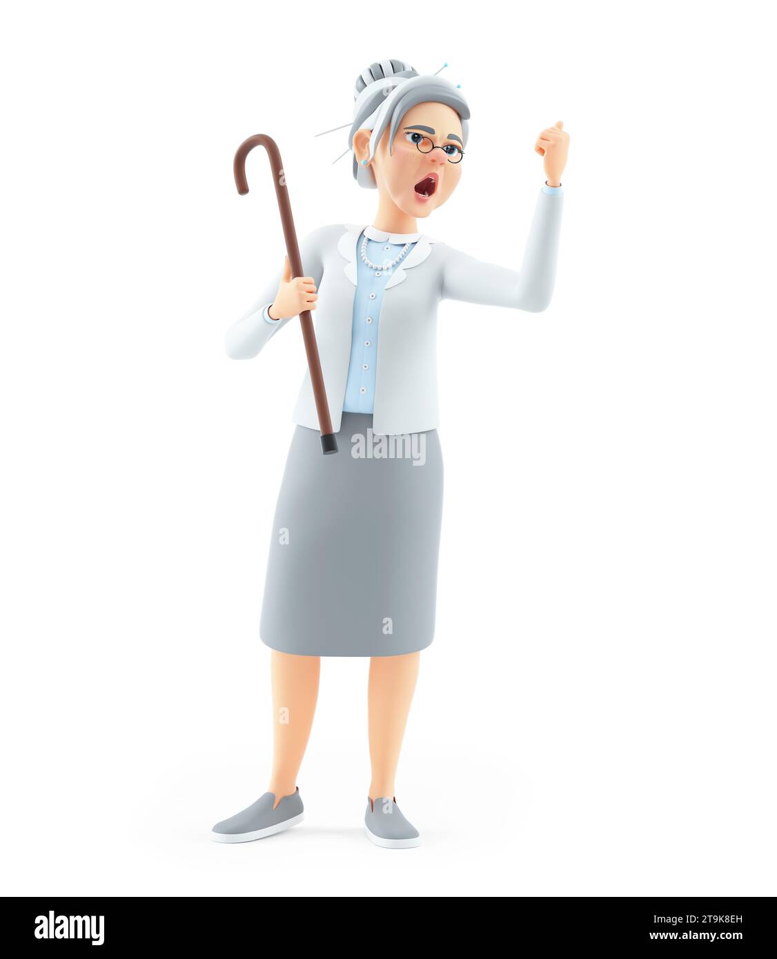 3d angry cartoon granny yelling, illustration isolated on white ...