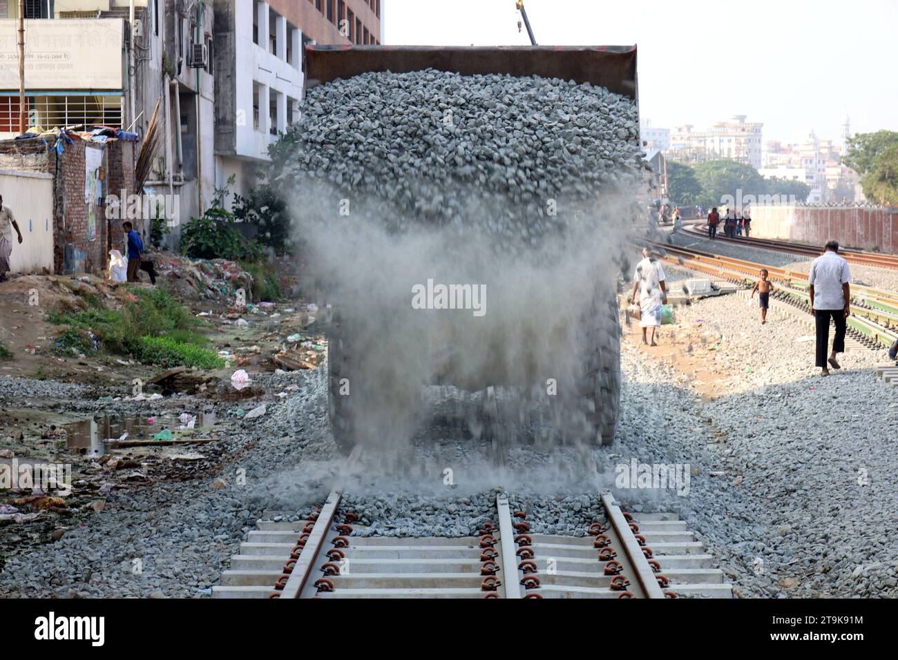 Jurain, Dhaka, Bangladesh. 26th Nov, 2023. Stones are being placed ...