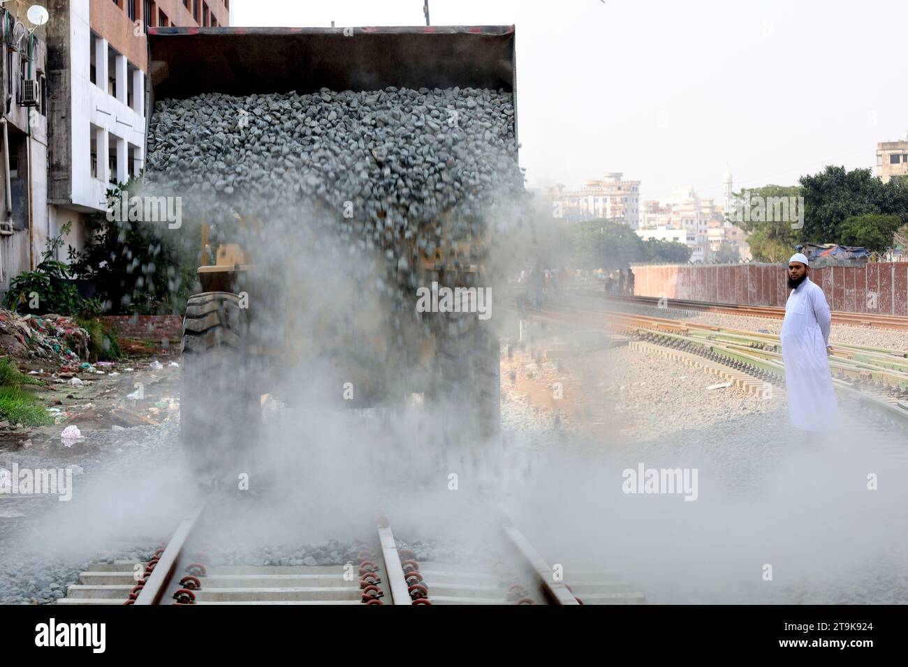 Jurain, Dhaka, Bangladesh. 26th Nov, 2023. Stones are being placed ...