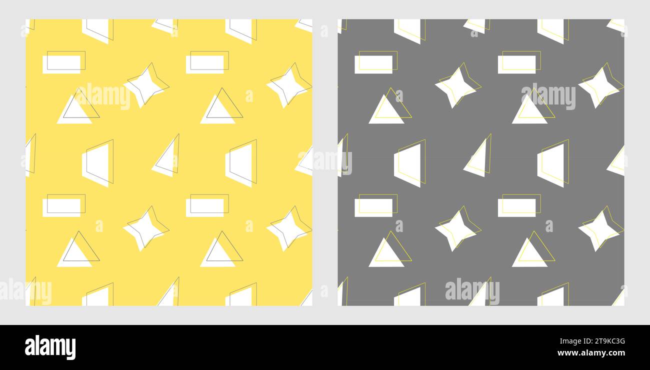 Geometric patterns with simple figures of triangle, trapezoid, rectangle, and their contours, on ...