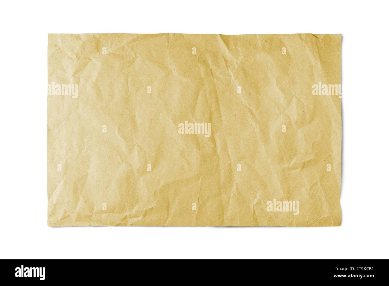 Yellow crumpled rectangle sheet of paper with smooth edge isolated on ...