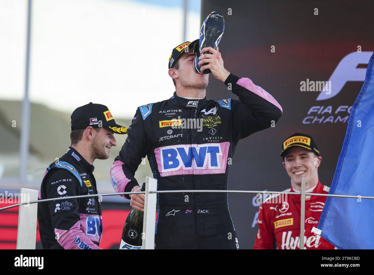 DOOHAN Jack (aus), UNI-Virtuosi Racing, Dallara F2, portrait, celebrate ...