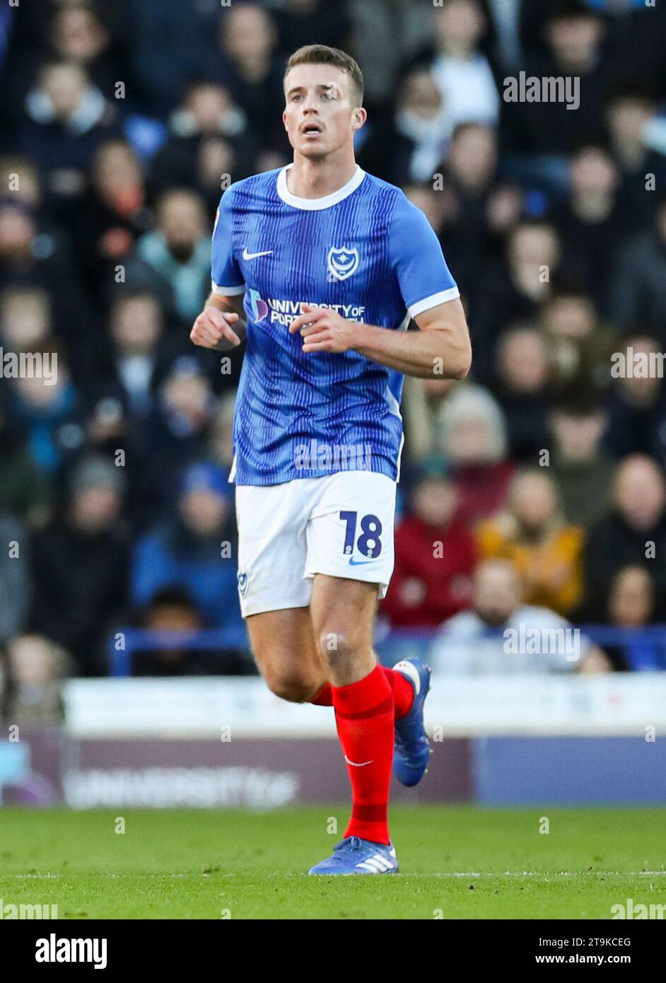 Portsmouth, UK. 25th Nov, 2023. Portsmouth defender Conor Shaughnessy ...