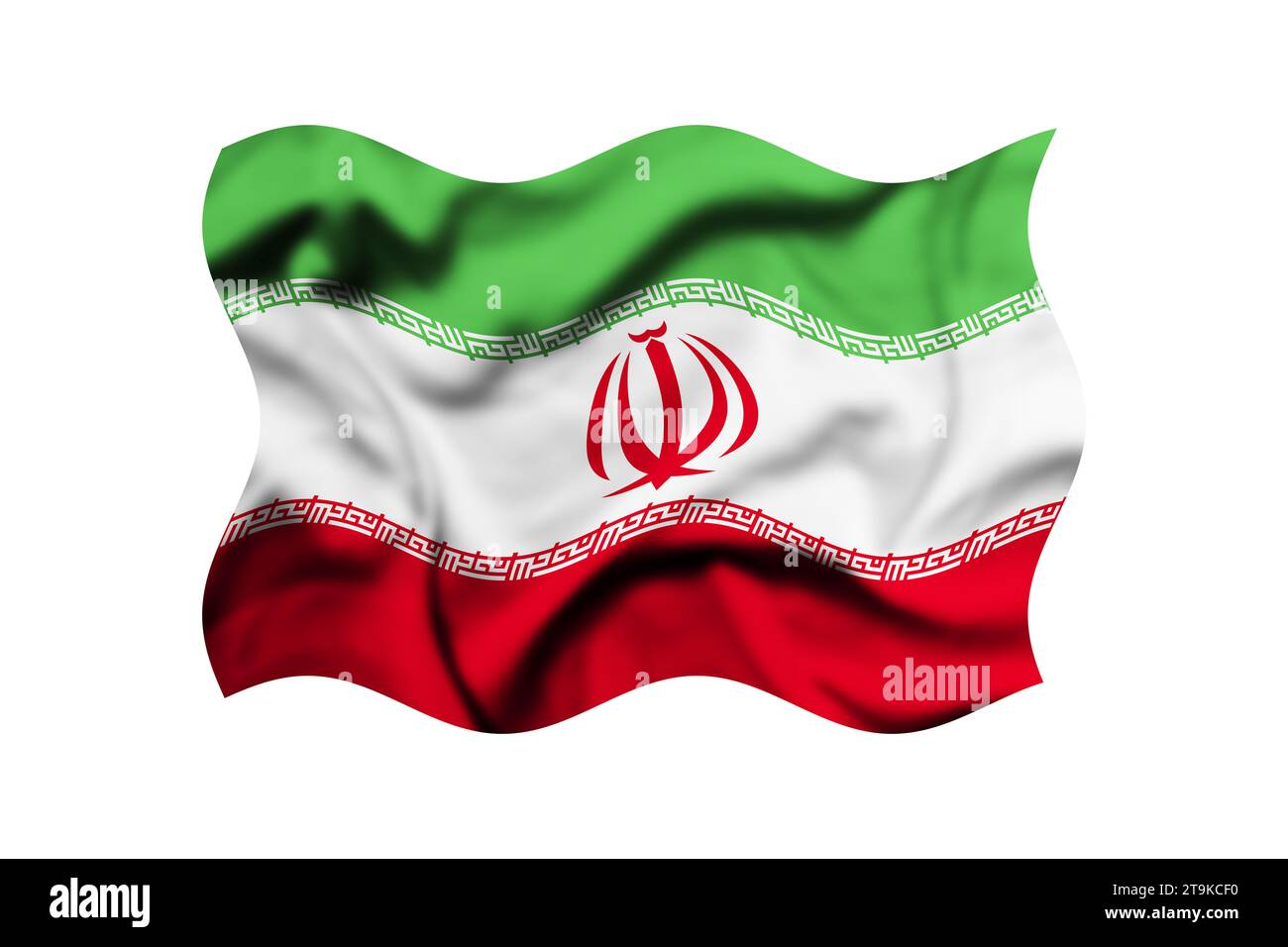 The flag of Iran is waving in the wind isolated on a white background ...