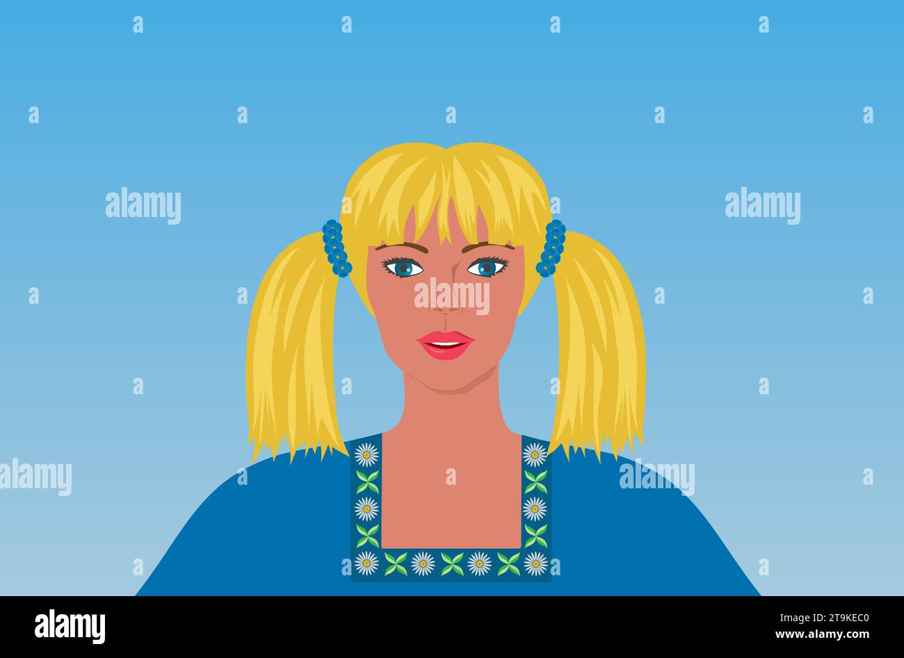 Swedish traditional woman with colors of Swedish flag in dress. Vector ...