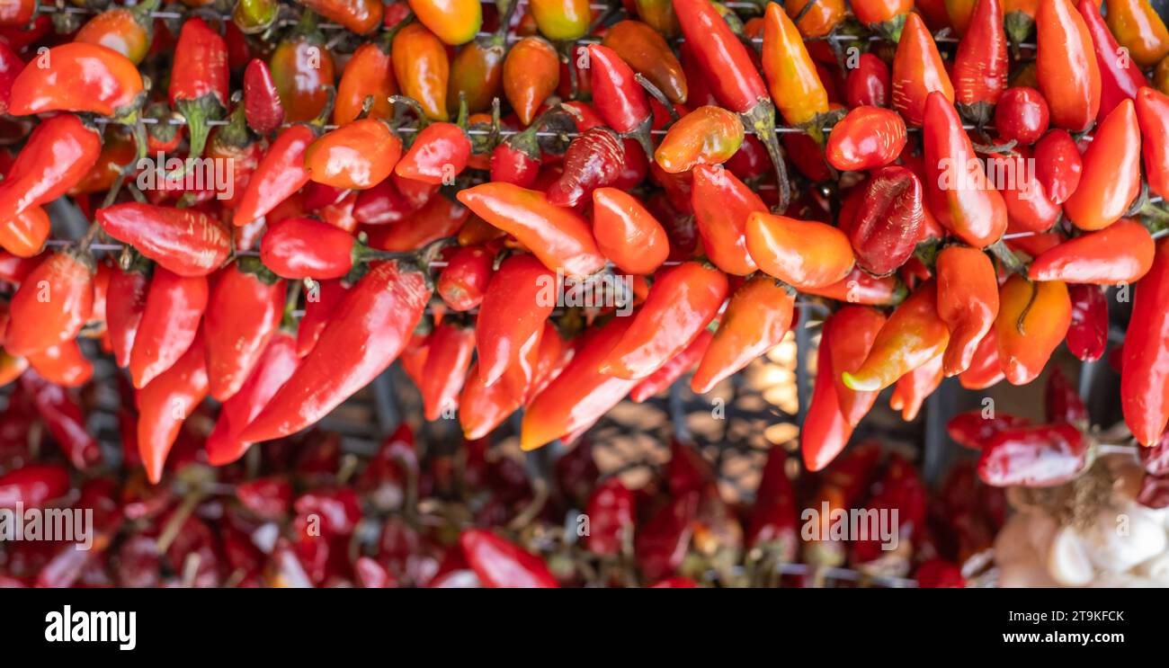 Fresh Red hot chilli peppers pattern texture background. Close up. A ...