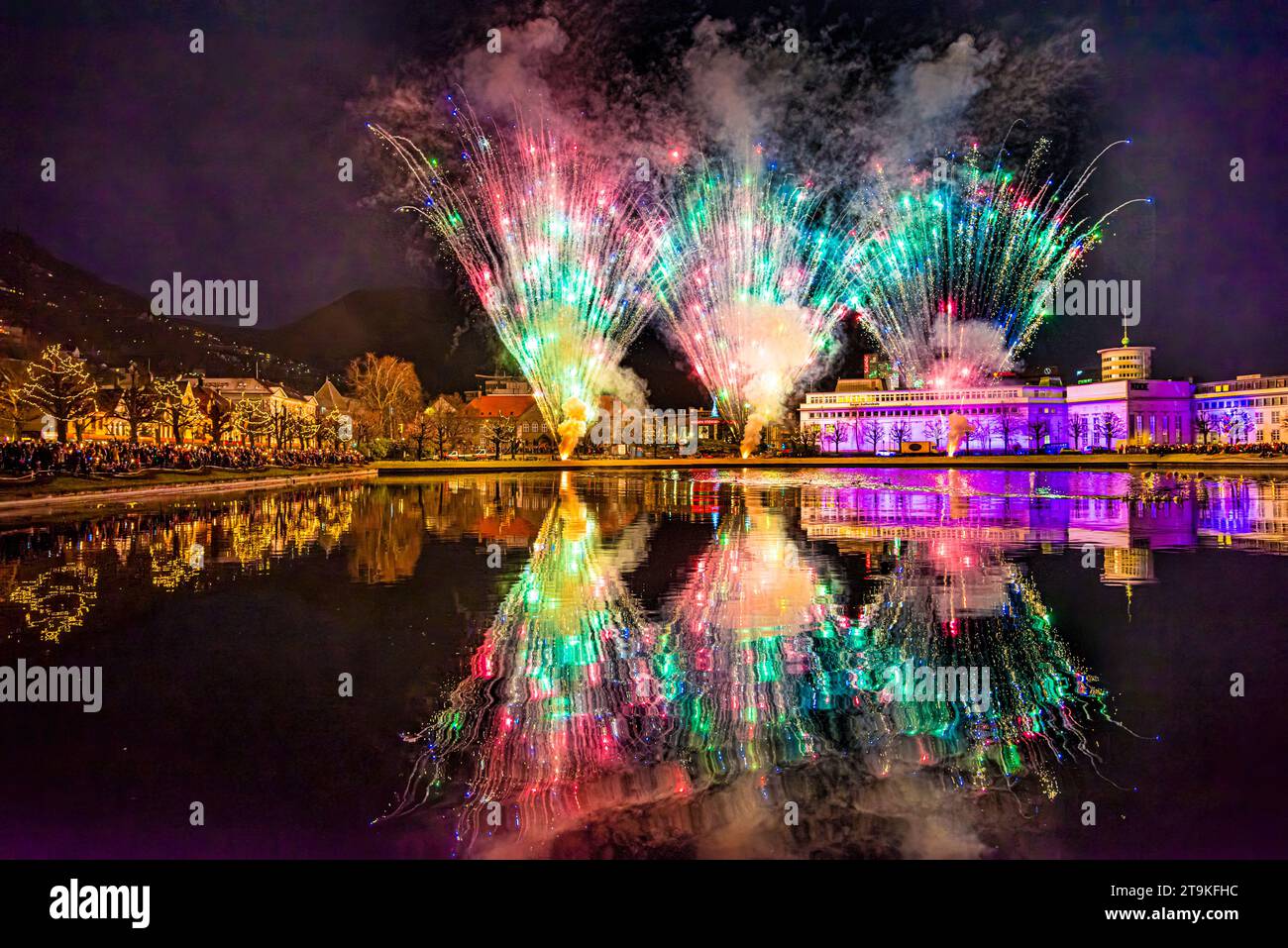 The annual Light Festival with fireworks in Bergen, Norway, before ...