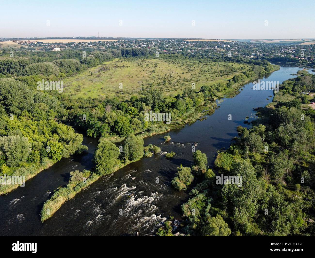 Picturesque river rapids on the Southern Bug. Rapid flow of the river ...