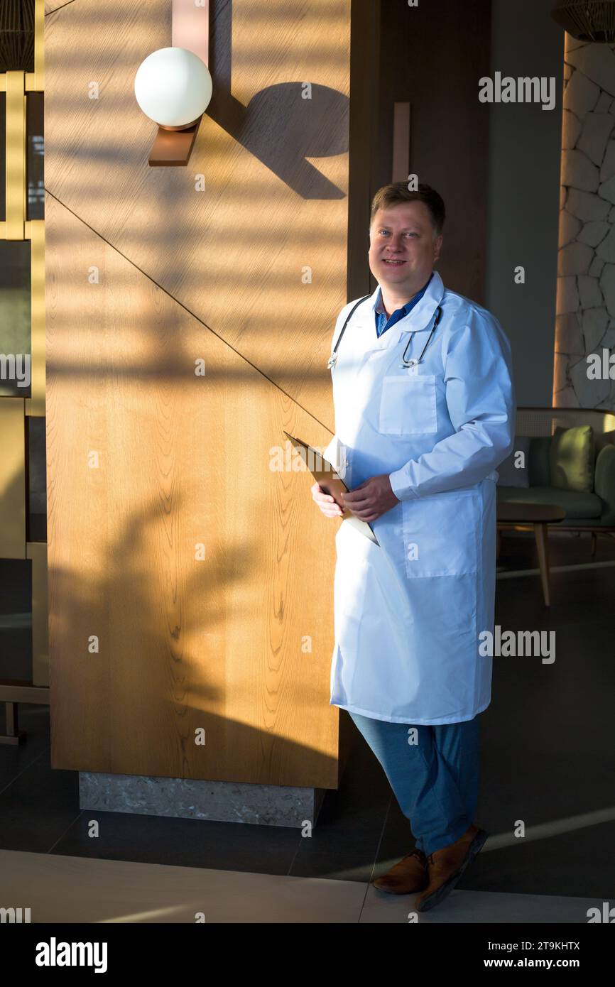 Head doctor of the hospital in the new renovated hospital, full-length ...