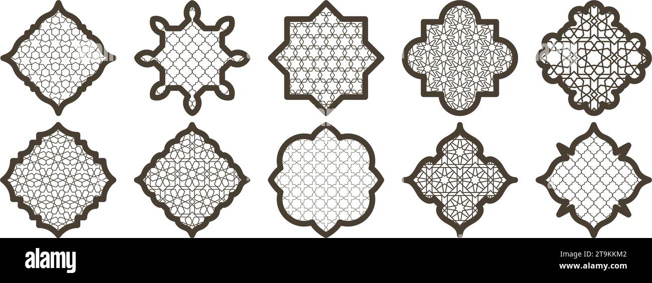 Islamic frame shapes set. Ramadan window with ornamental pattern ...