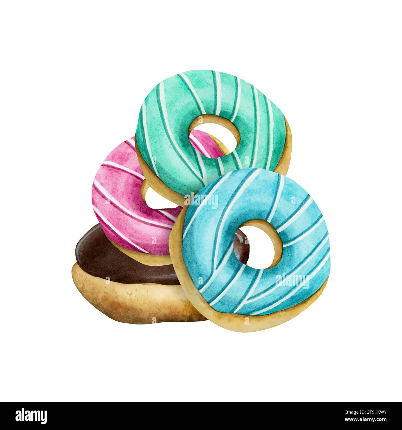 Stack of donuts food dessert watercolor illustration isolated on white ...