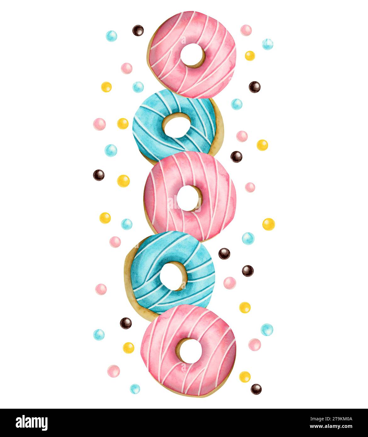 Delicious pastel pink and blue doughnuts with different toppings and ...