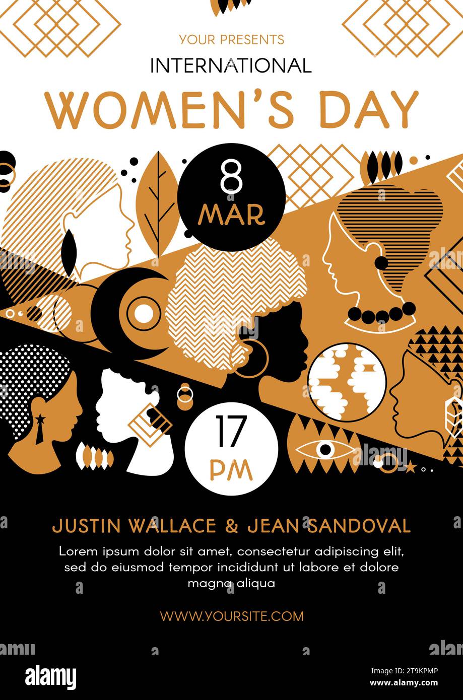 International Women Day poster with silhouettes of female faces of ...