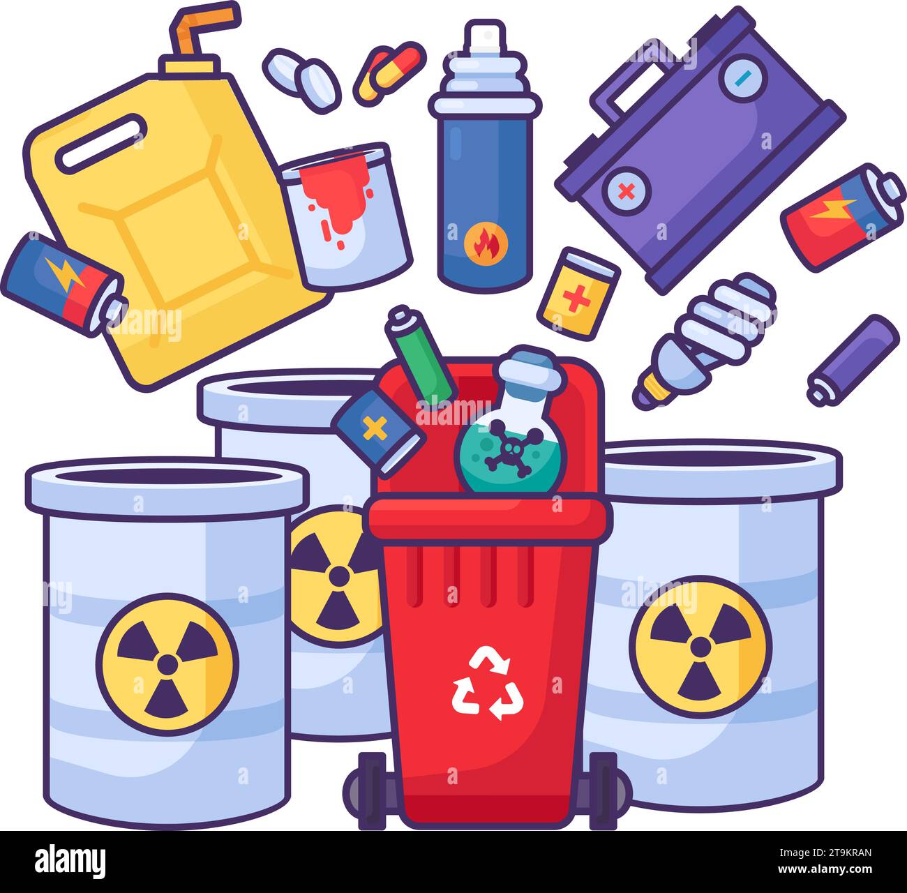 Old combustible and flammable items fall into open trash can. Heap of ...