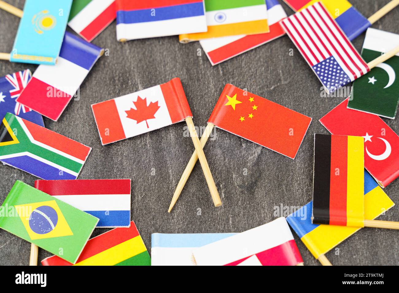 Policy. National flags of different countries. The concept is diplomacy ...