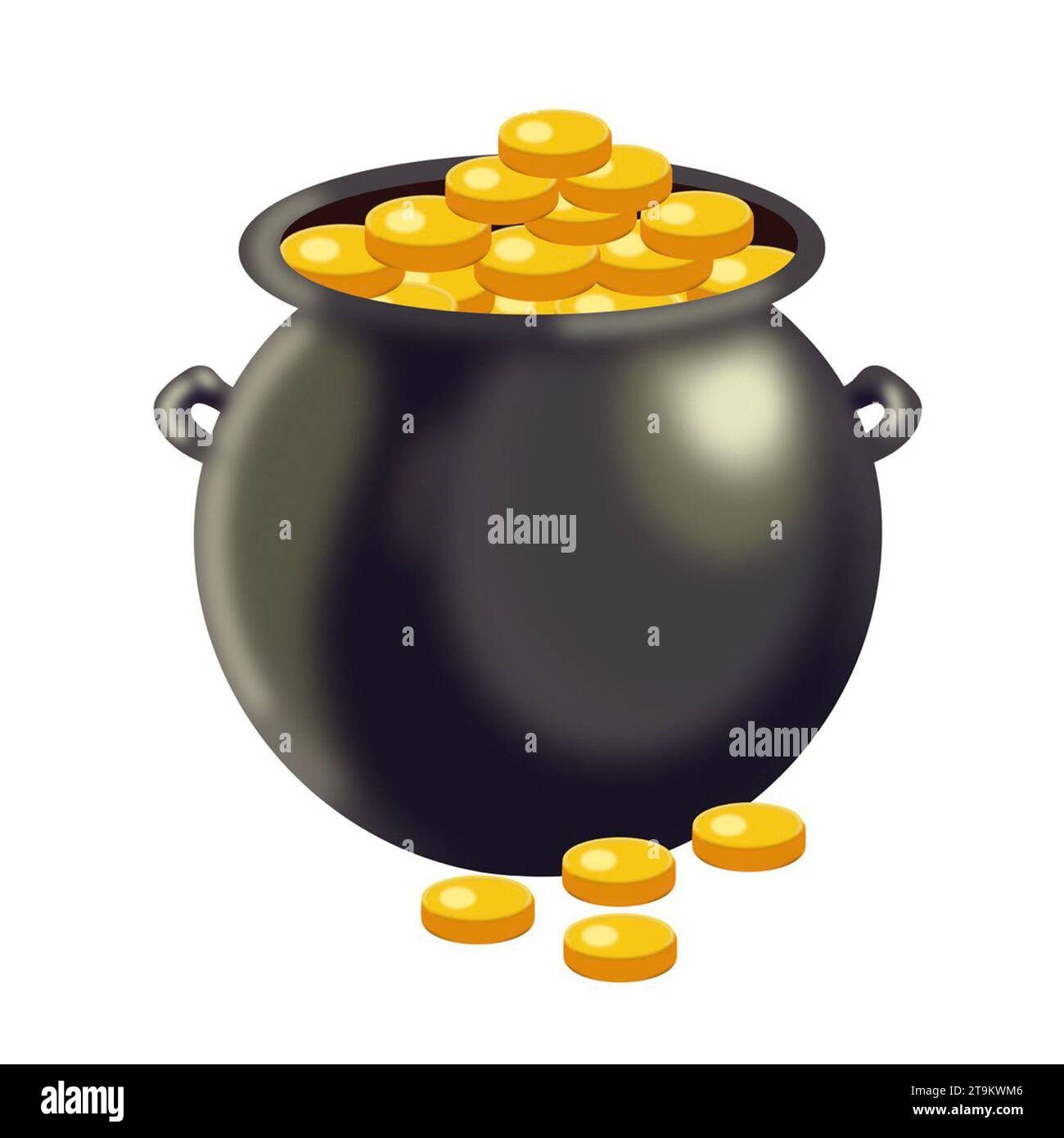 illustration of vintage pot with gold coins. isolated on white ...