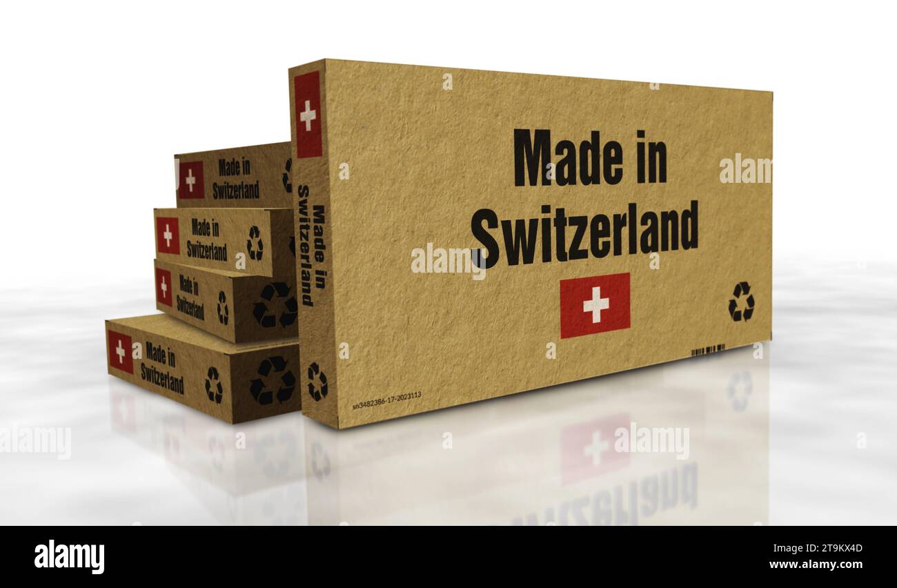 Made in Switzerland box production line. Manufacturing and delivery. Product factory, import and ...