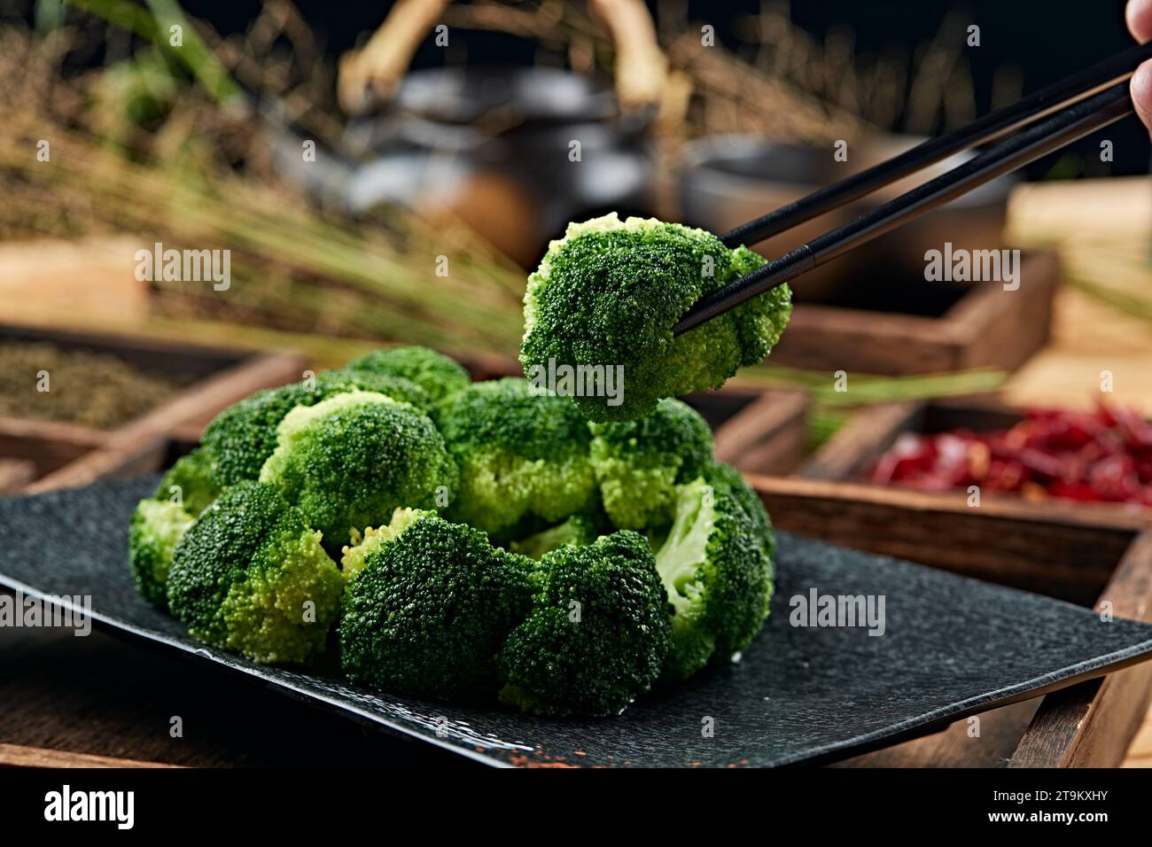 Stir-Fried Broccoli with Minced Garlic Stock Photo - Alamy