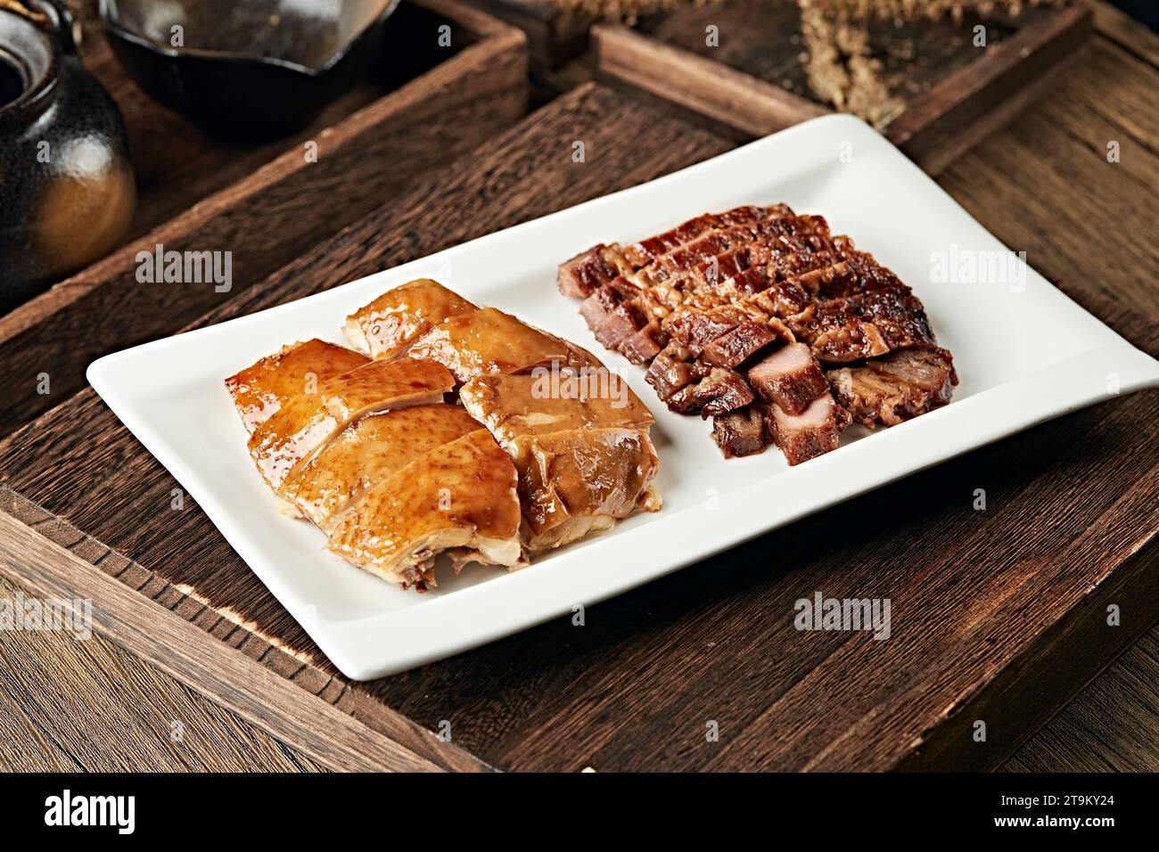 ROASTED GOOSE and Char Siu - Honey barbecue roast pork platter Stock ...