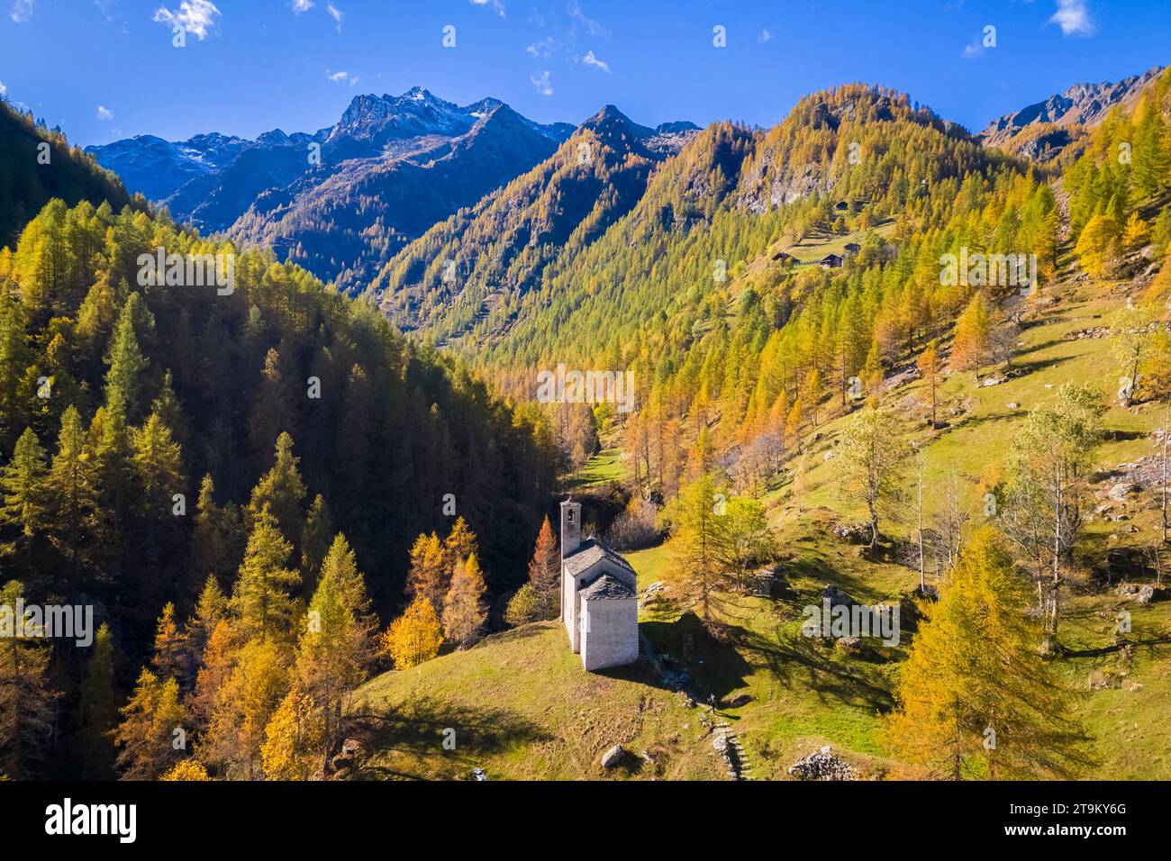 Aerial view of the Peccia, a small walser village in Val Vogna, Riva ...