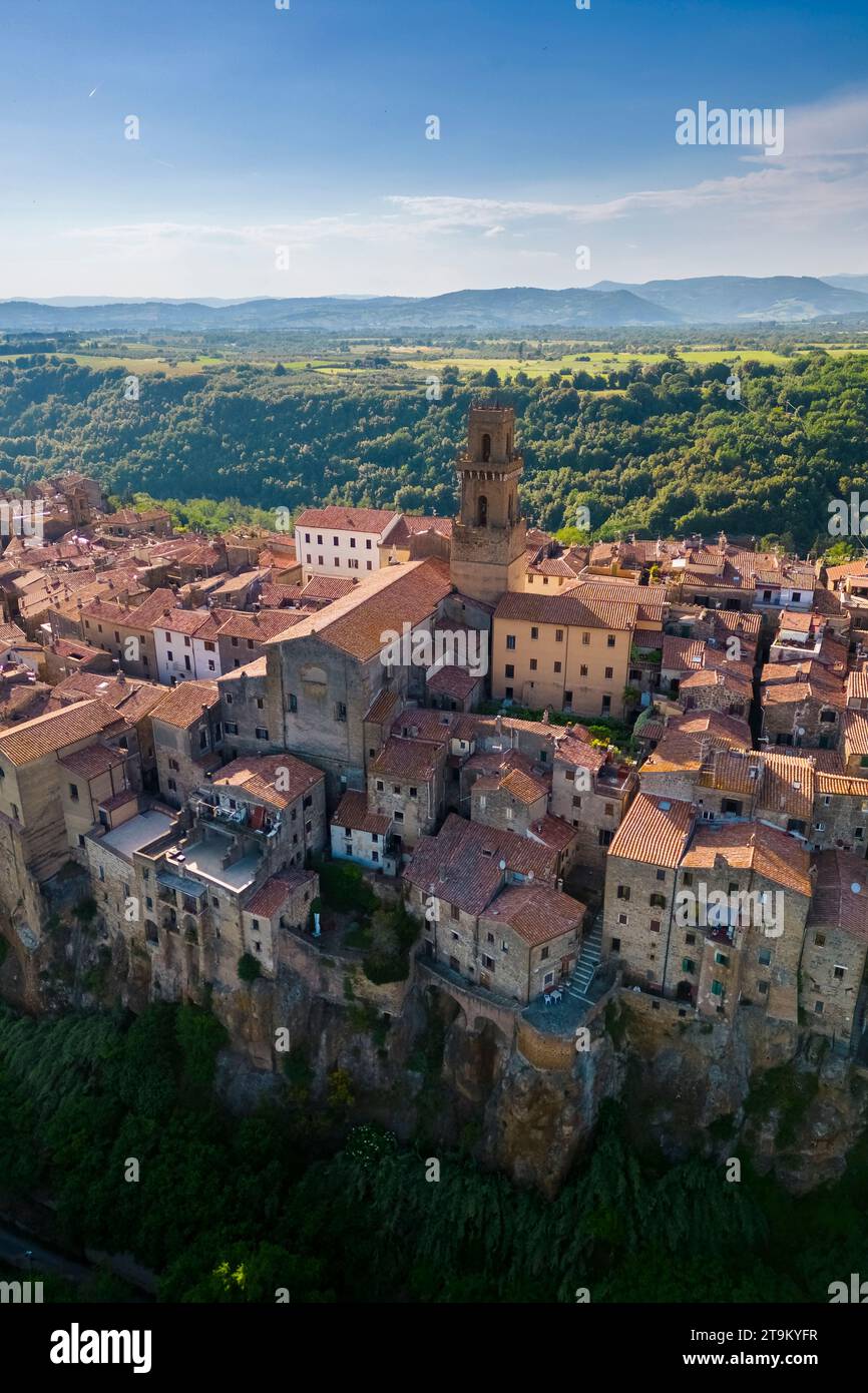 Aerial view of the old town of Pitigliano, called "the little Jerusalem ...