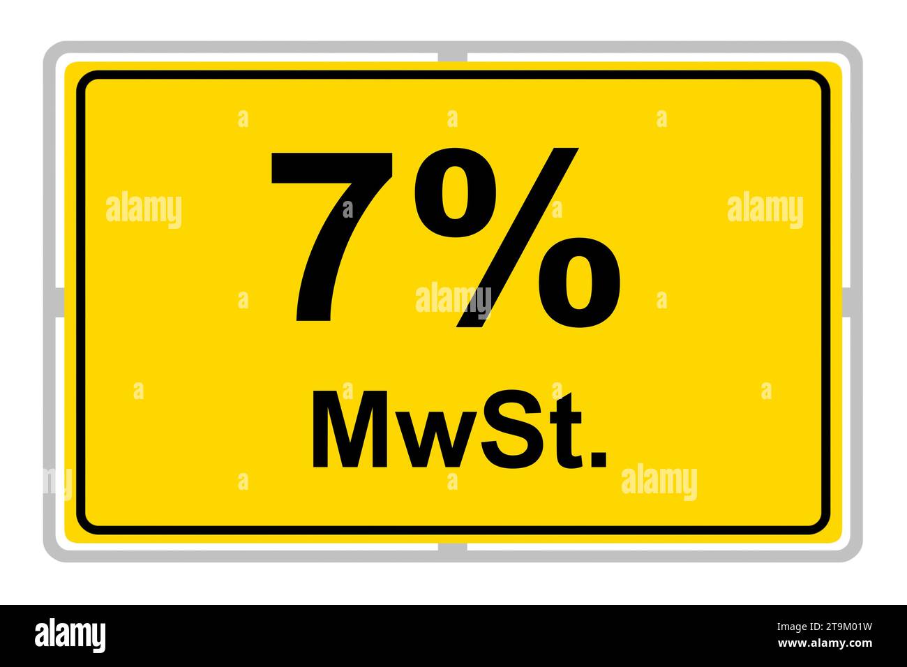 German yellow sign and value-added tax 7 % MWST isolated on white ...