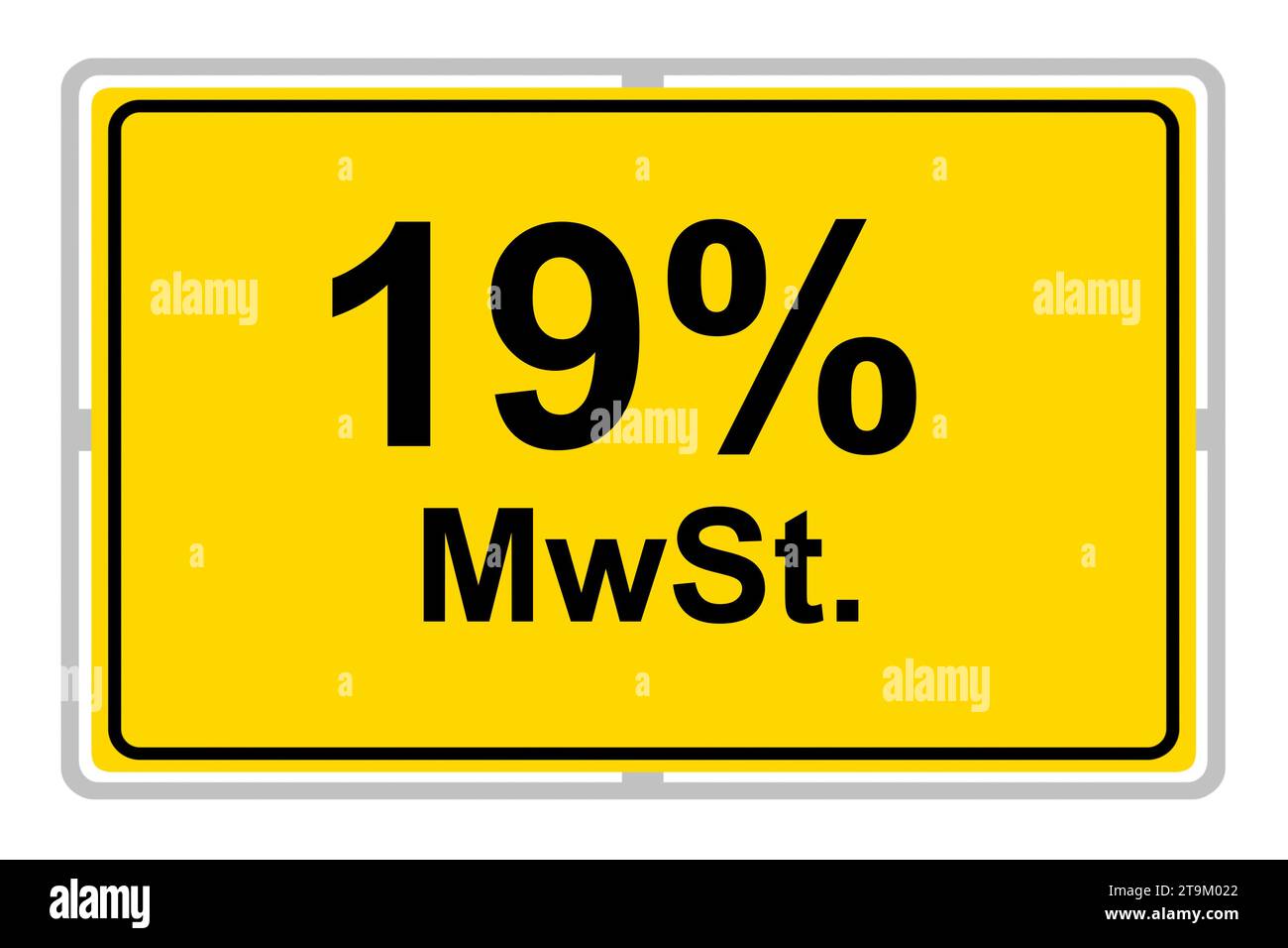 German yellow sign and value-added tax 19 % MWST isolated on white ...