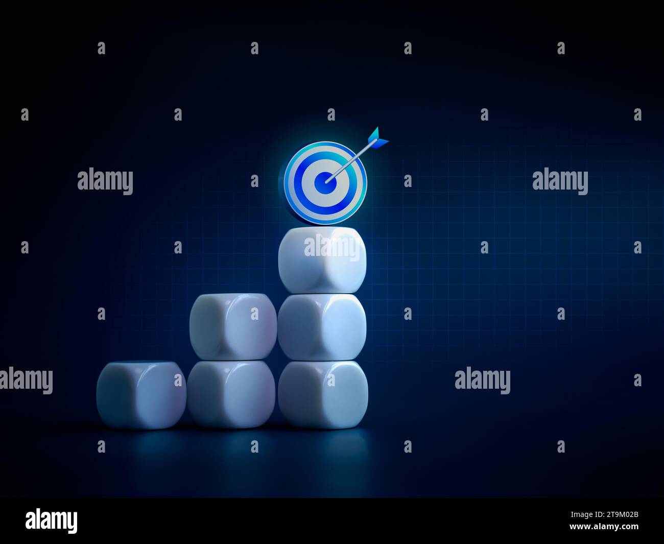 3d target icon on white blocks business chart steps on blue background ...