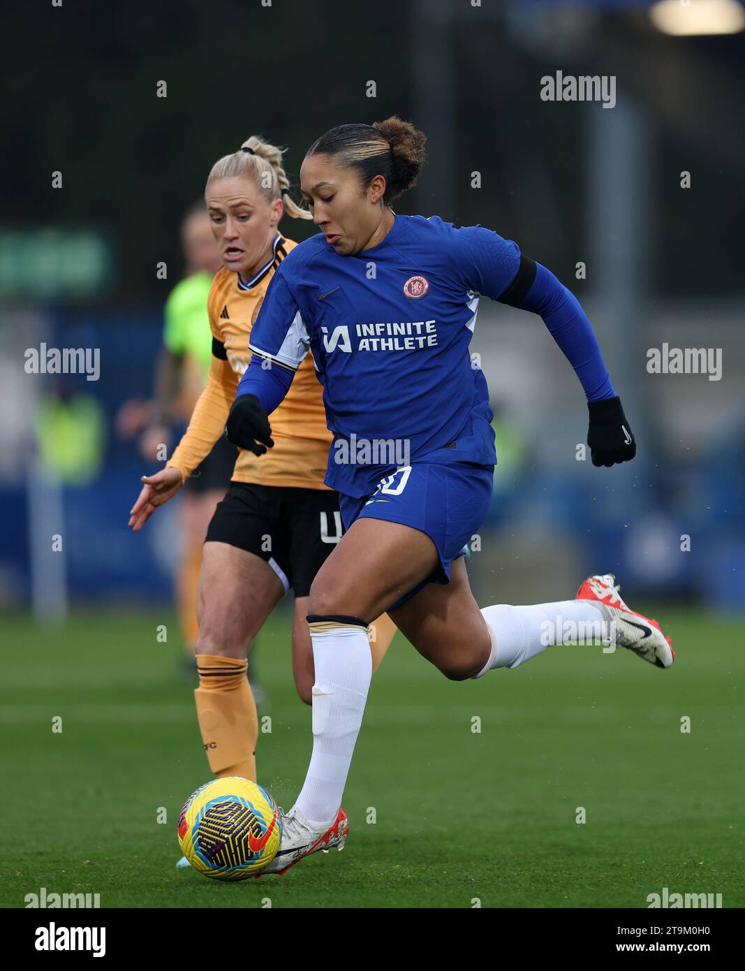 Chelsea’s Lauren James (right) in action against Leicester City's C. J ...