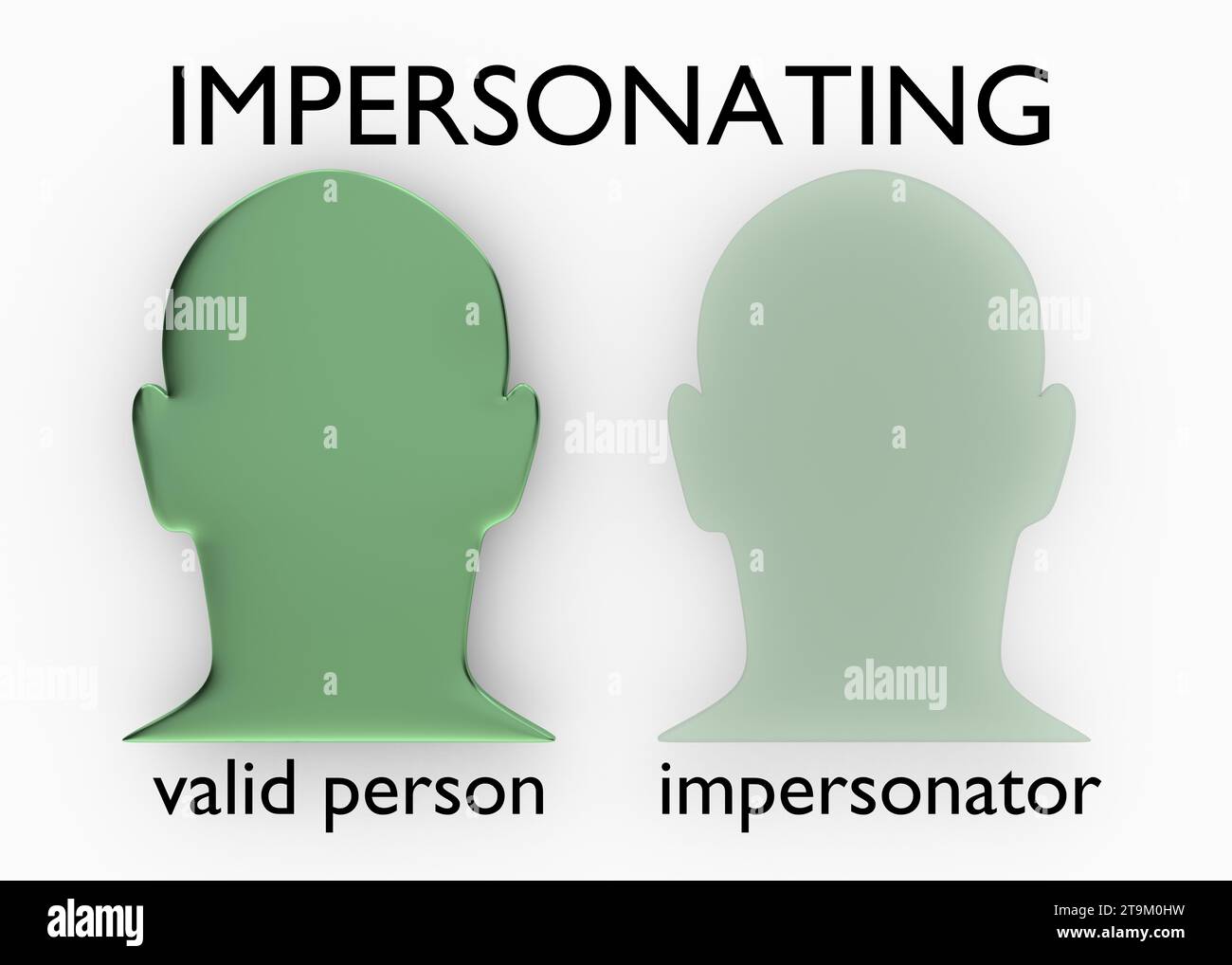 3D illustration of two head silhouettes: one of them - titled as valid ...