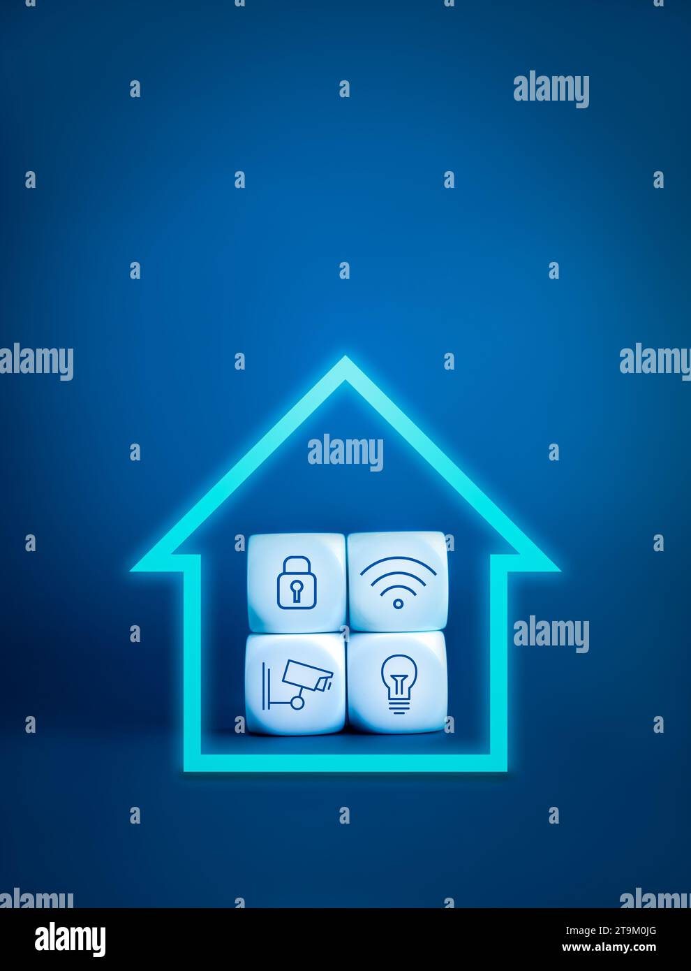 Smart home technology concept. Digital home shape, neon style with iot ...