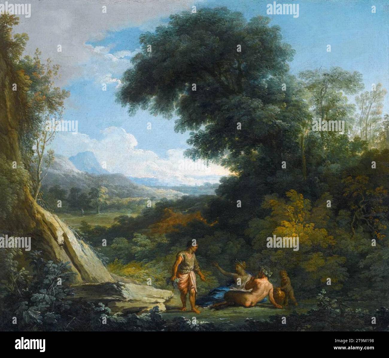 A Faun and a Nymph Reclining in a Landscape - by Andrea Locatelli Stock ...