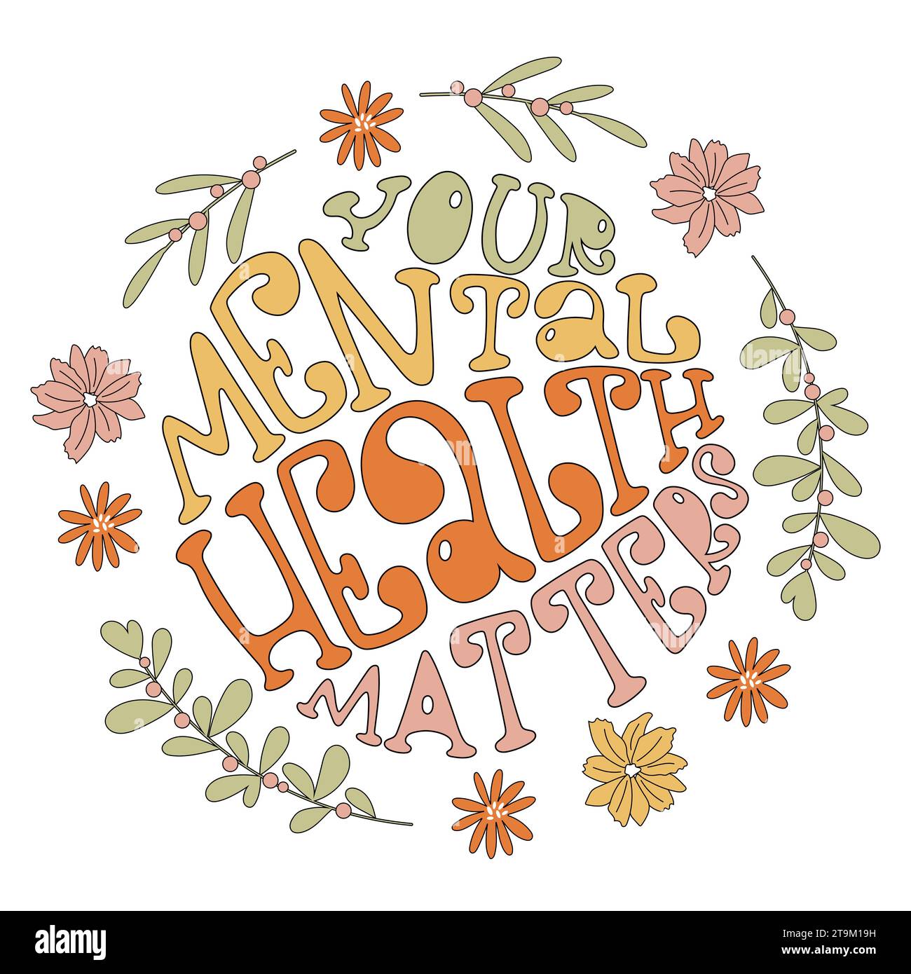 Trendy Composition Your Mental Health Matters Surrounded By Hand Drawn